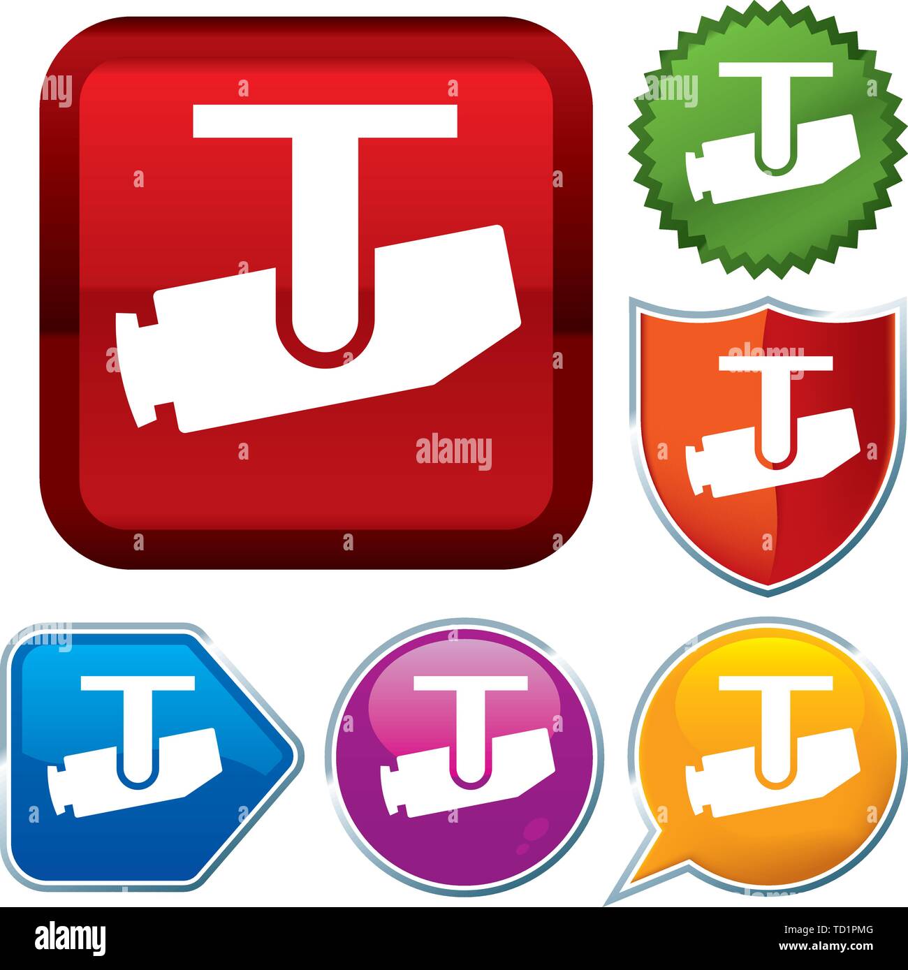 Vector illustration. Set shiny icon series on buttons. Surveillance ...