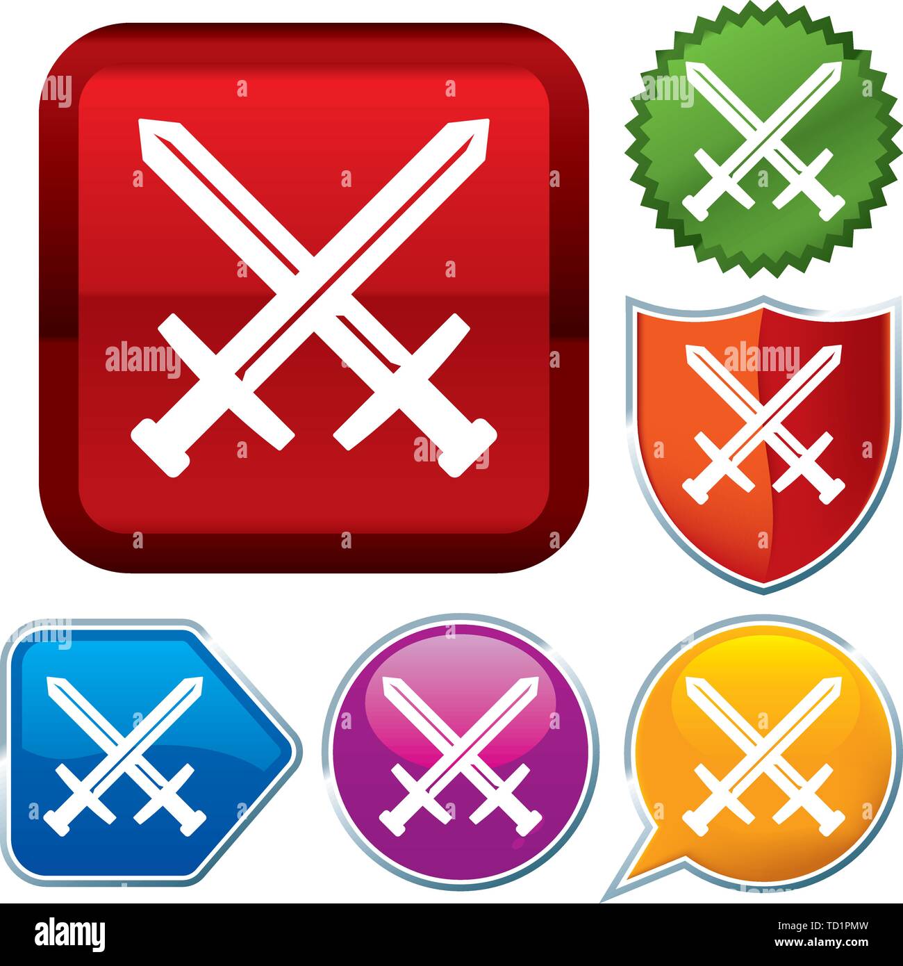 Vector illustration. Set shiny icon series on buttons. Sword Stock ...