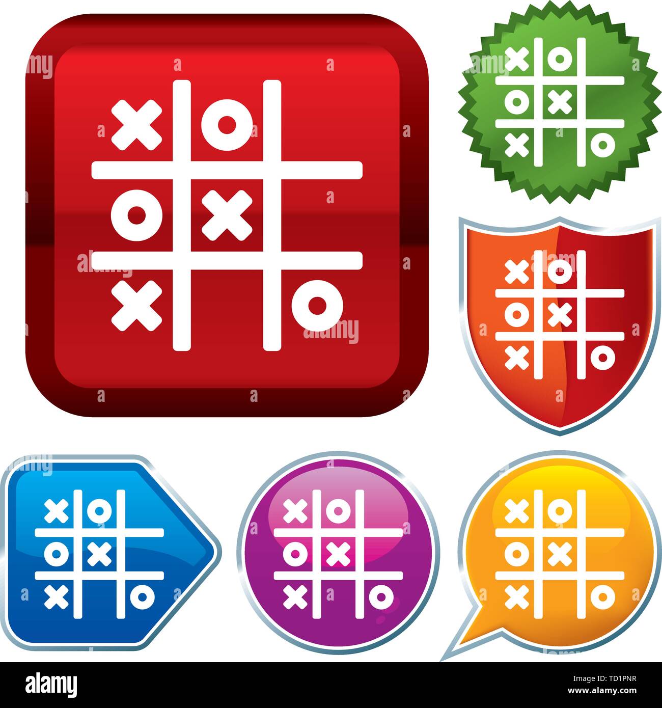 Vector illustration. Set shiny icon series on buttons. Tic tac toe ...