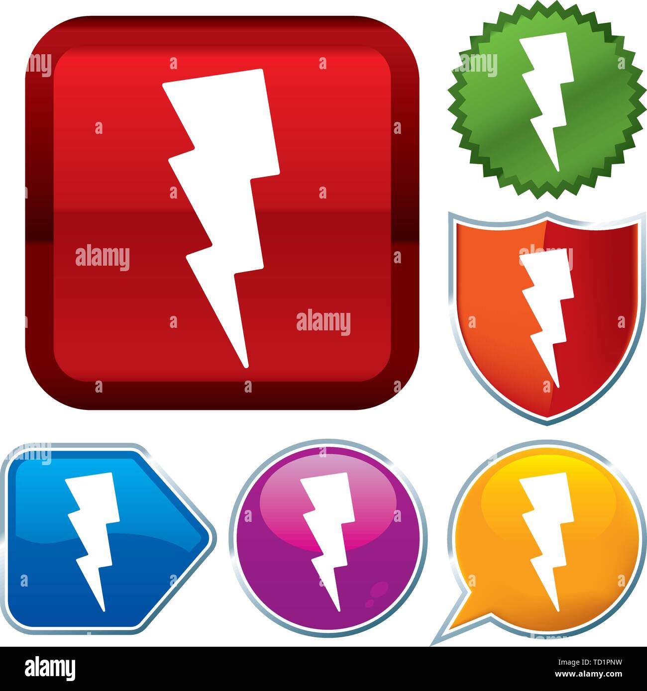 Vector illustration. Set shiny icon series on buttons. Thunder Stock ...