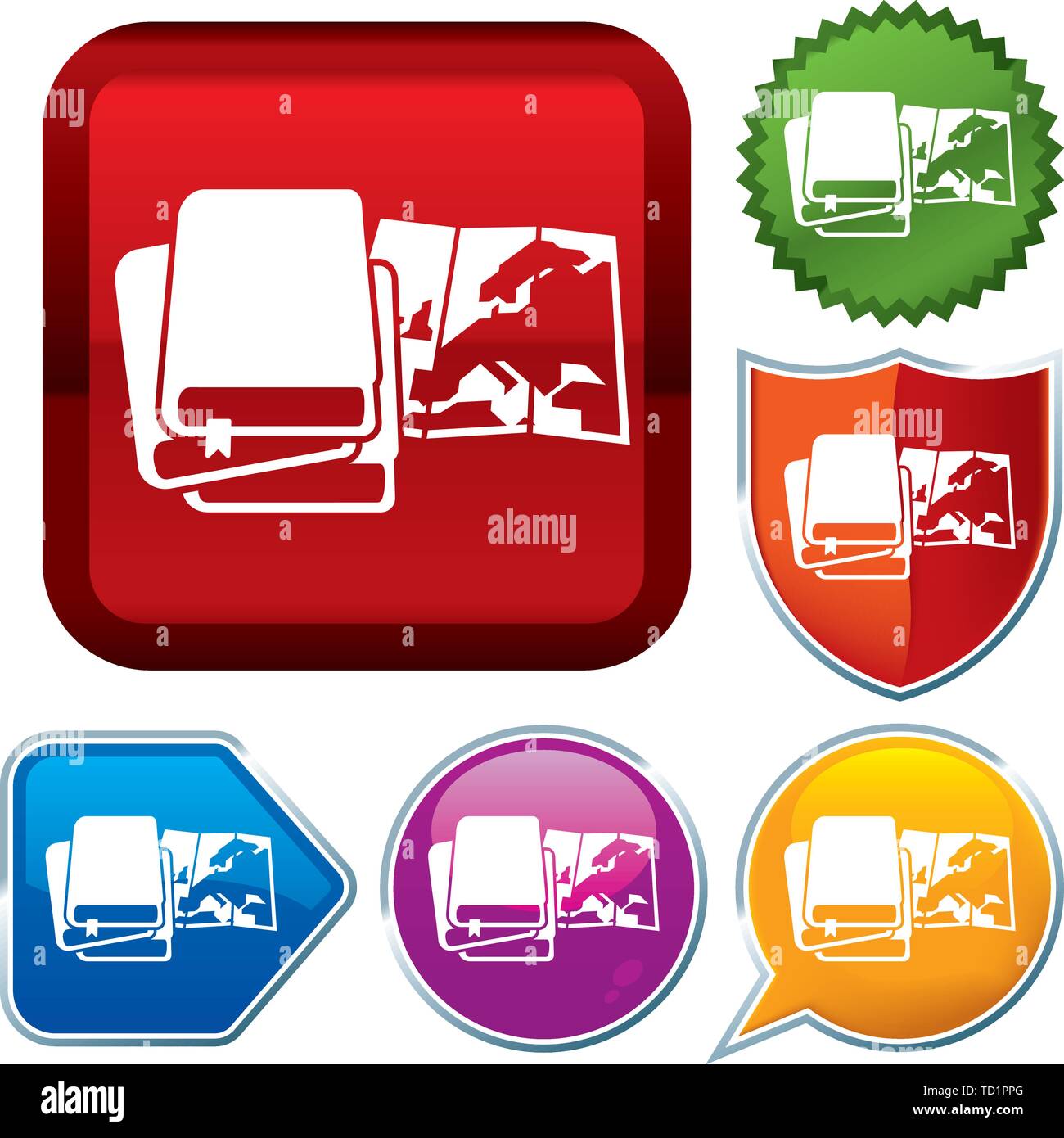 Vector illustration. Set shiny icon series on buttons. Travel guide ...