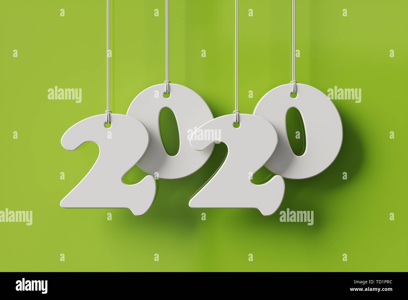 3d render of 2020 white paper origami card on green background Stock ...