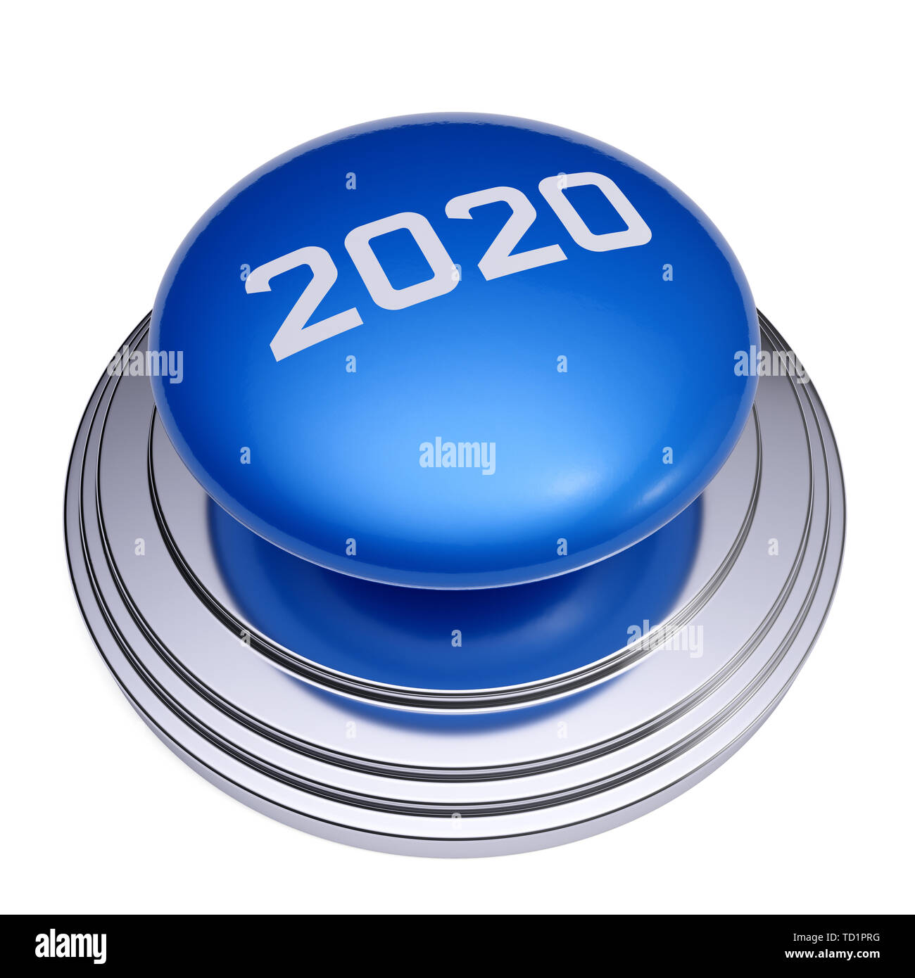 3d render of 2020 New Year blue push button isolated on white ...