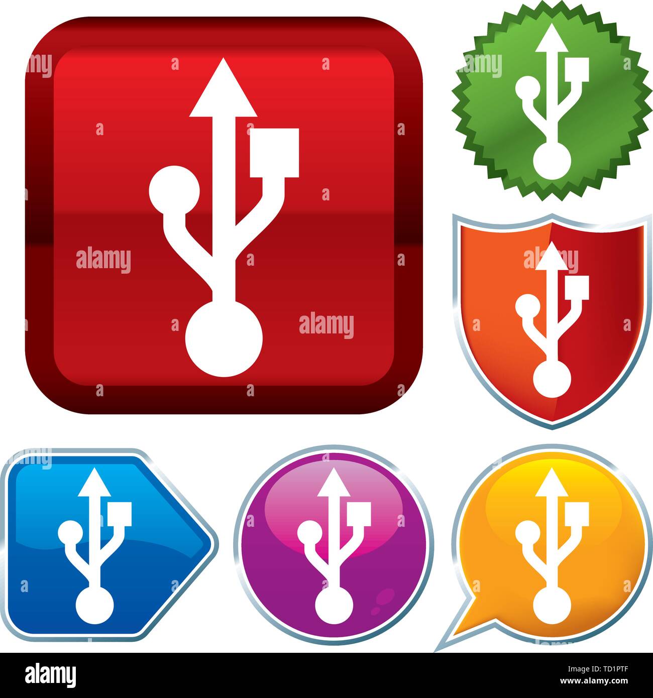 Vector illustration. Set shiny icon series on buttons. USB Stock Vector ...