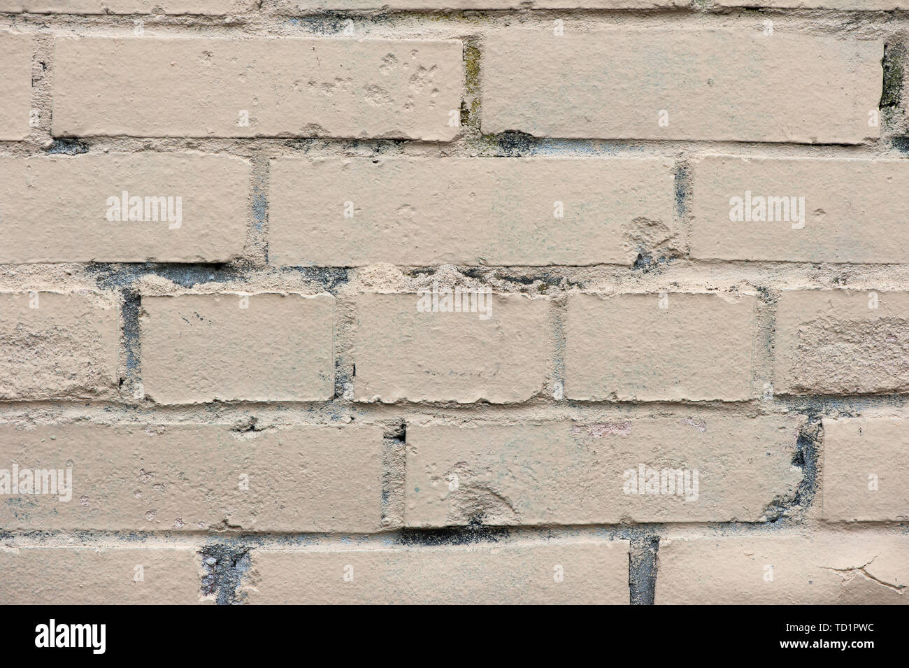 Old painted beige color weathered stained brick wall for texture or ...