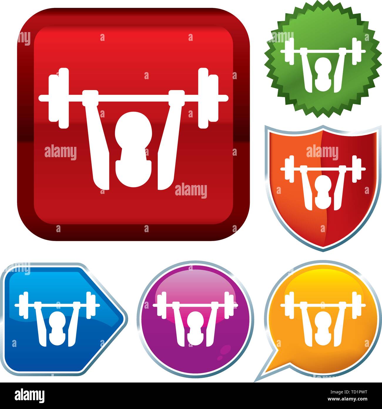 Vector illustration. Set shiny icon series on buttons. Weightlifting ...