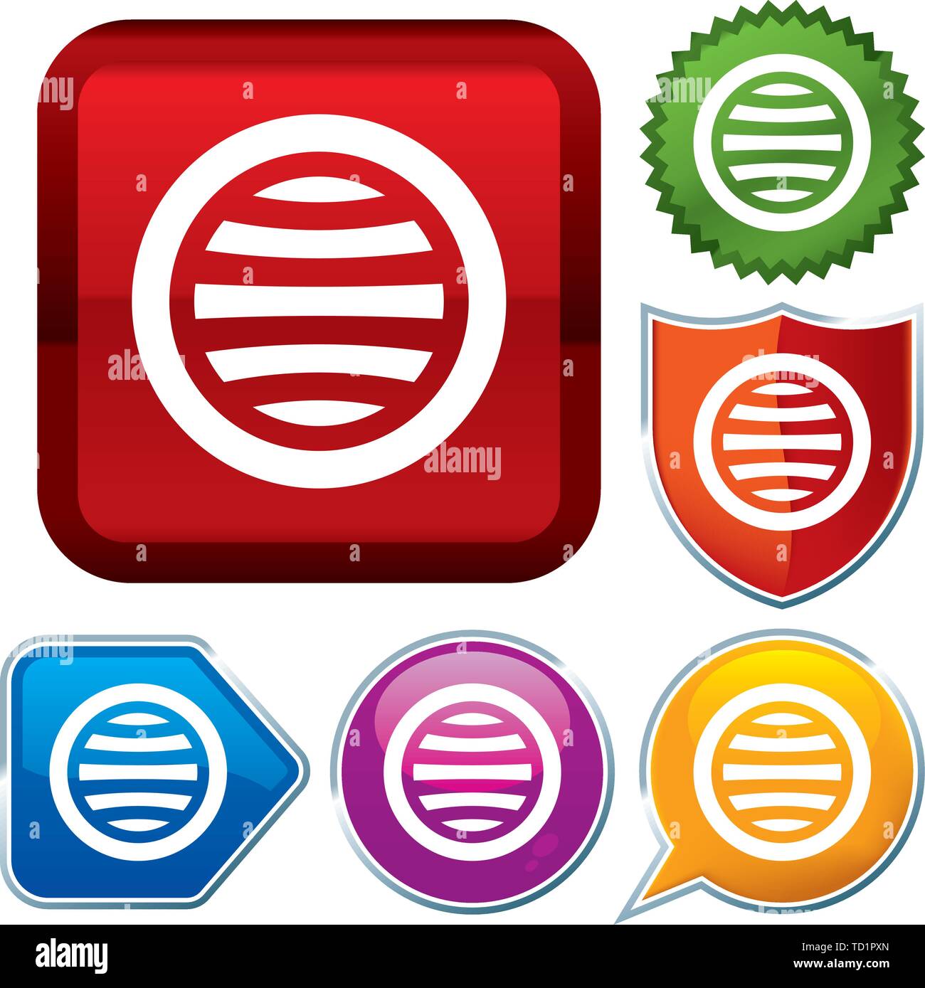 Vector illustration. Set shiny icon series on buttons. Worldmap Stock ...