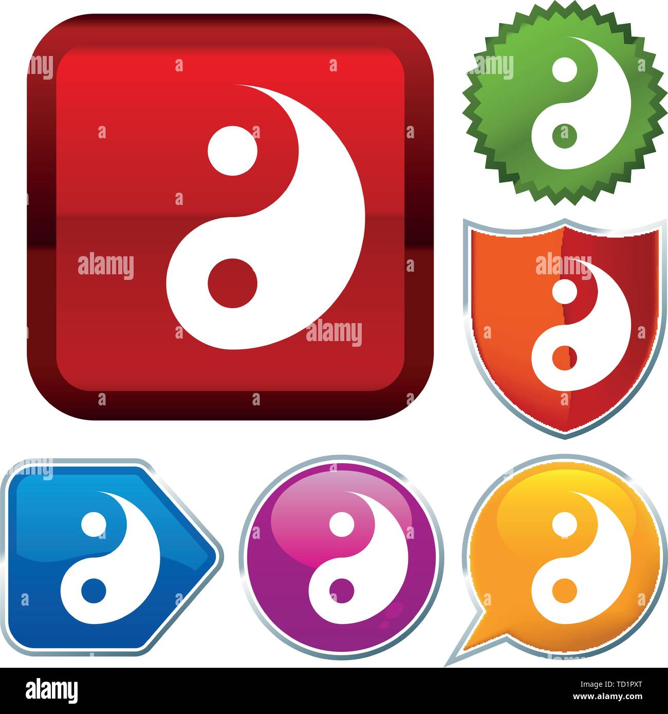 Vector illustration. Set shiny icon series on buttons. Yin yang Stock ...