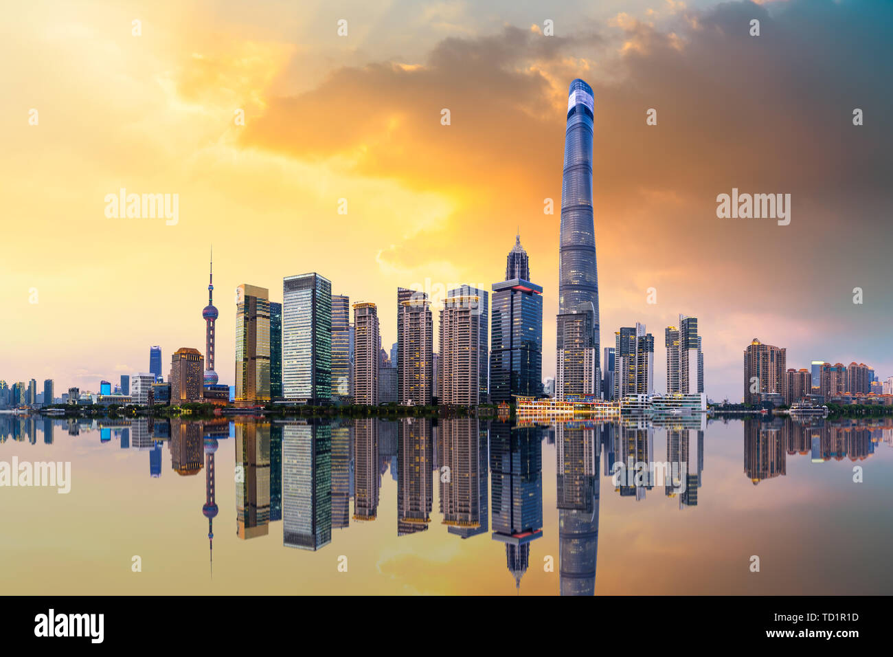 Shanghai skyline and modern urban skyscrapers at sunset,China Stock ...