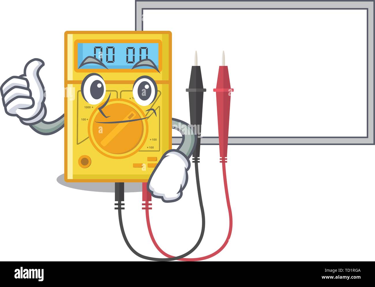 Thumbs up with board digital multimeter in the mascot closet Stock ...