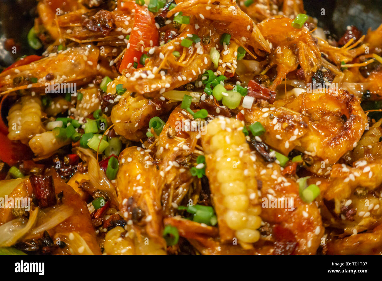 Spicy oil braised prawns with Sichuan flavor Stock Photo - Alamy