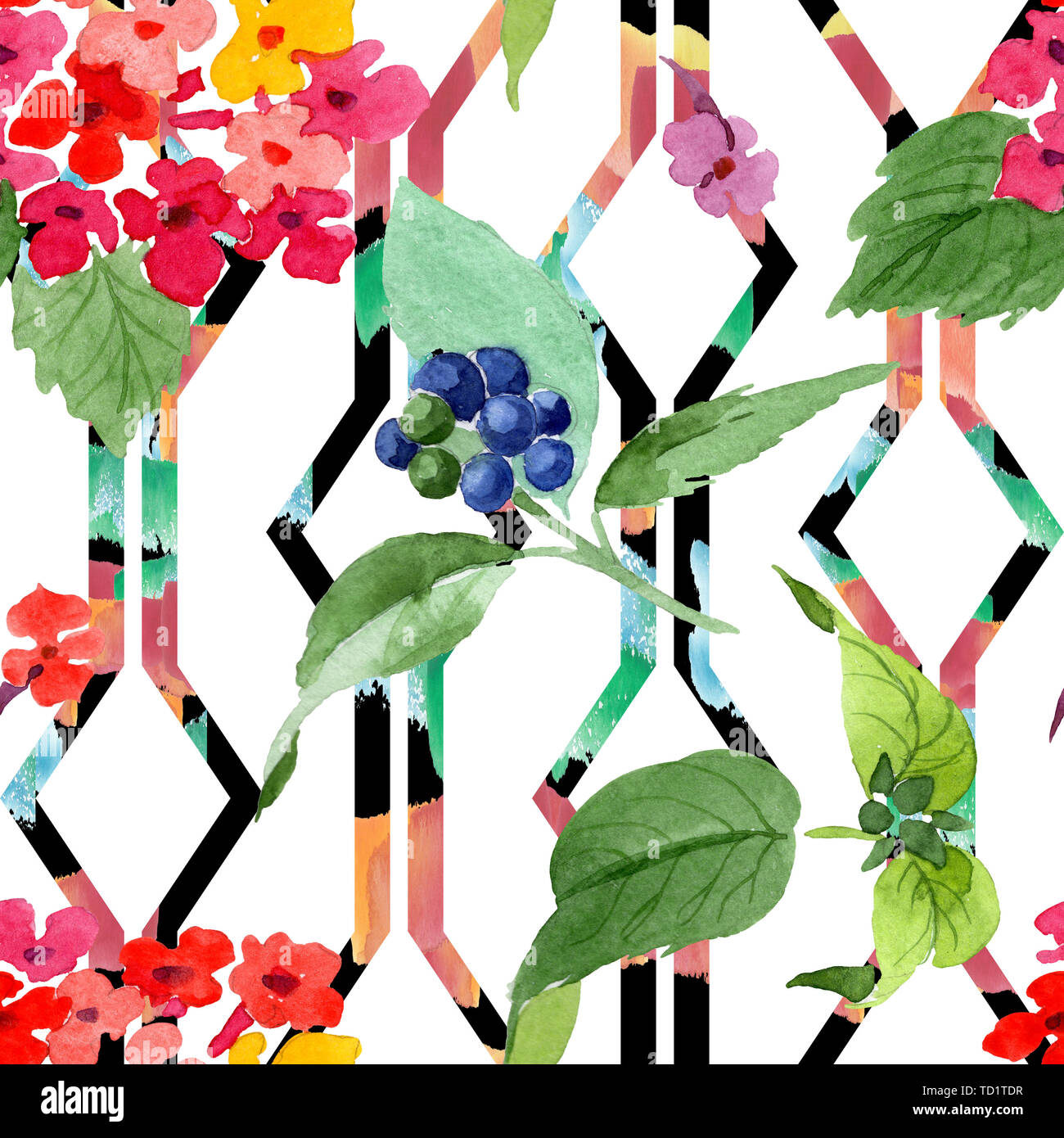 Red lantana floral botanical flowers. Wild spring leaf wildflower ...