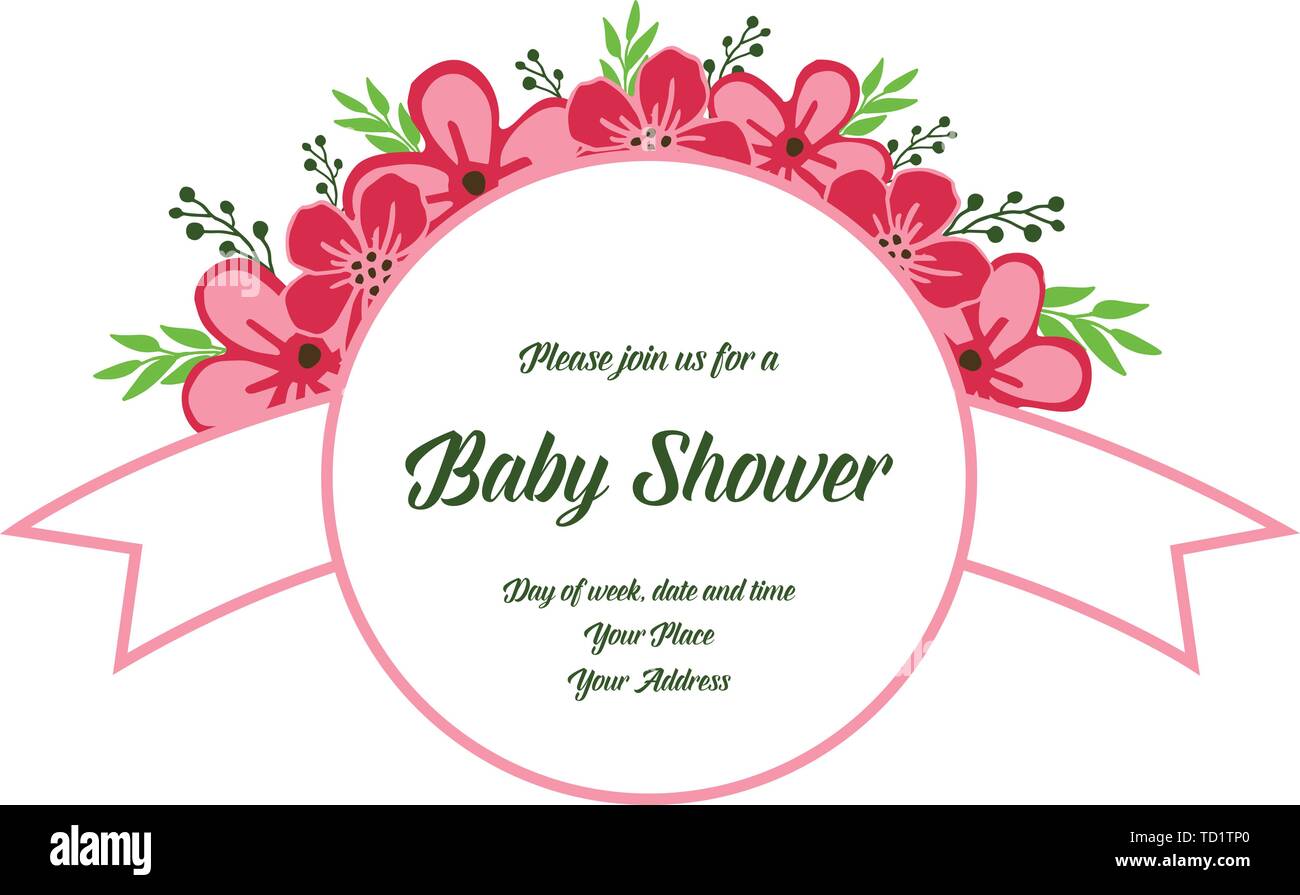 Vector illustration baby shower with pink flower frame hand drawn Stock ...