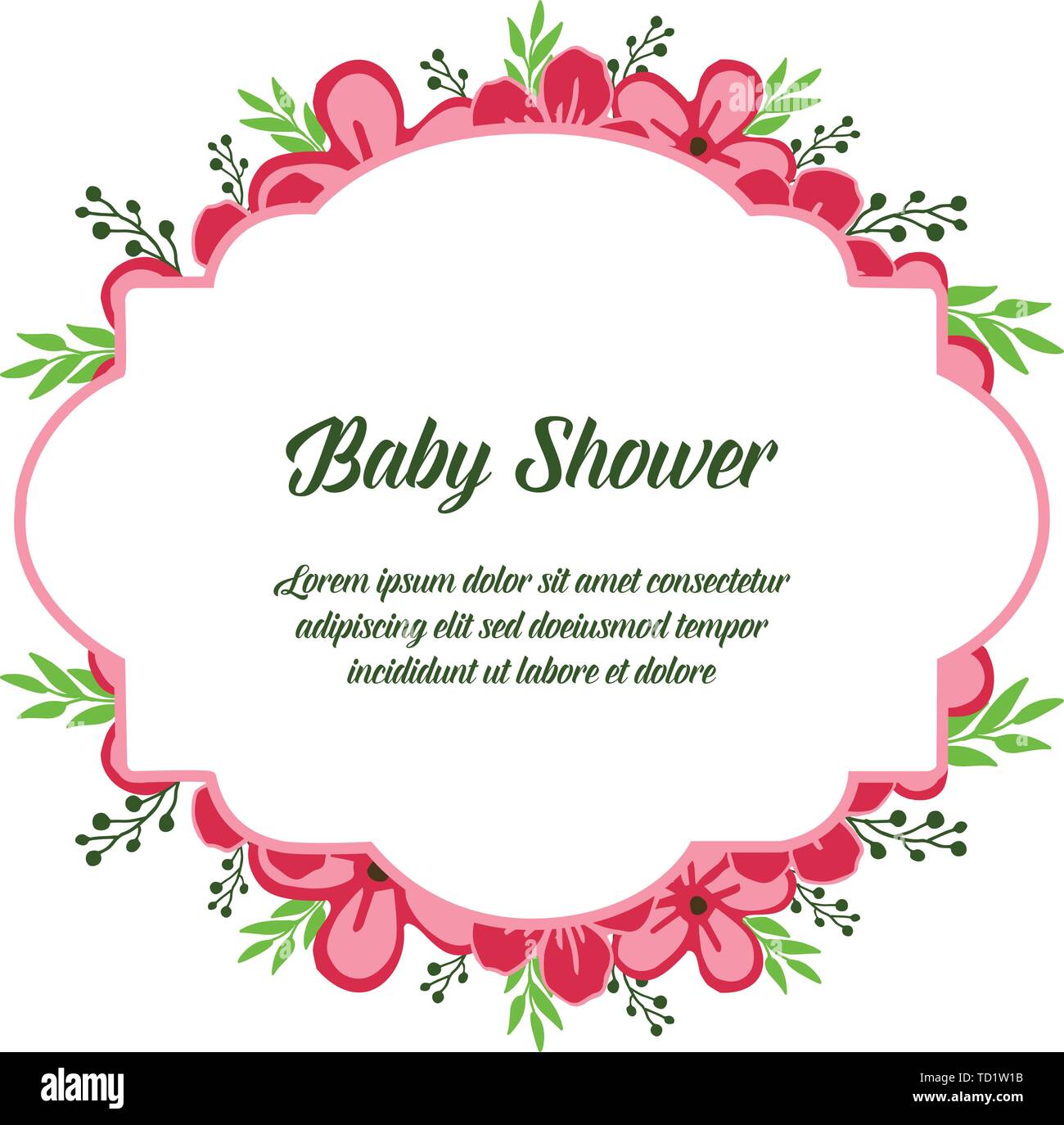 Vector illustration baby shower with pink flower frame hand drawn Stock ...