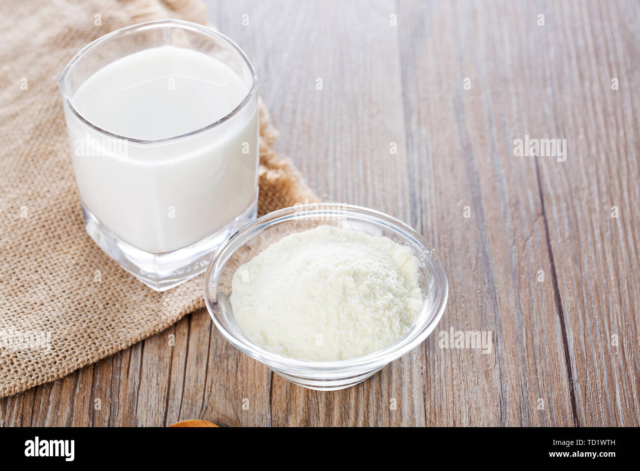 Closeup of milk powder in glass bowl Stock Photo - Alamy