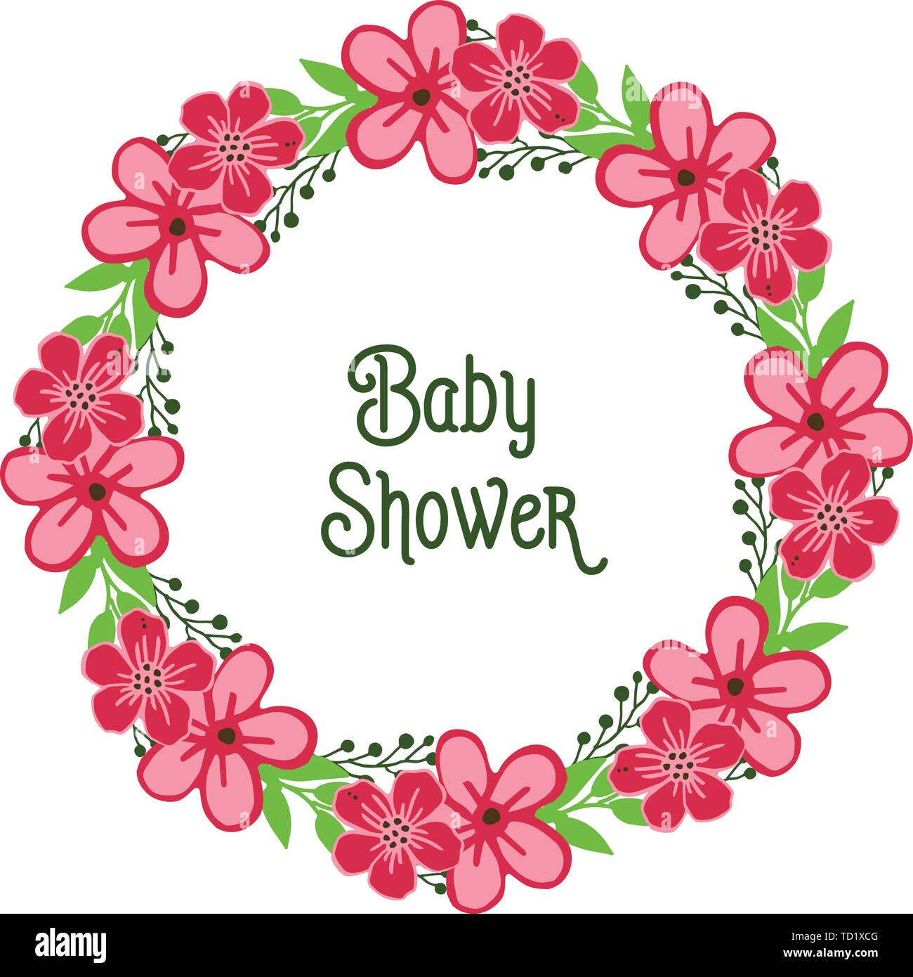 Vector illustration greeting card baby shower with cute pink flower ...