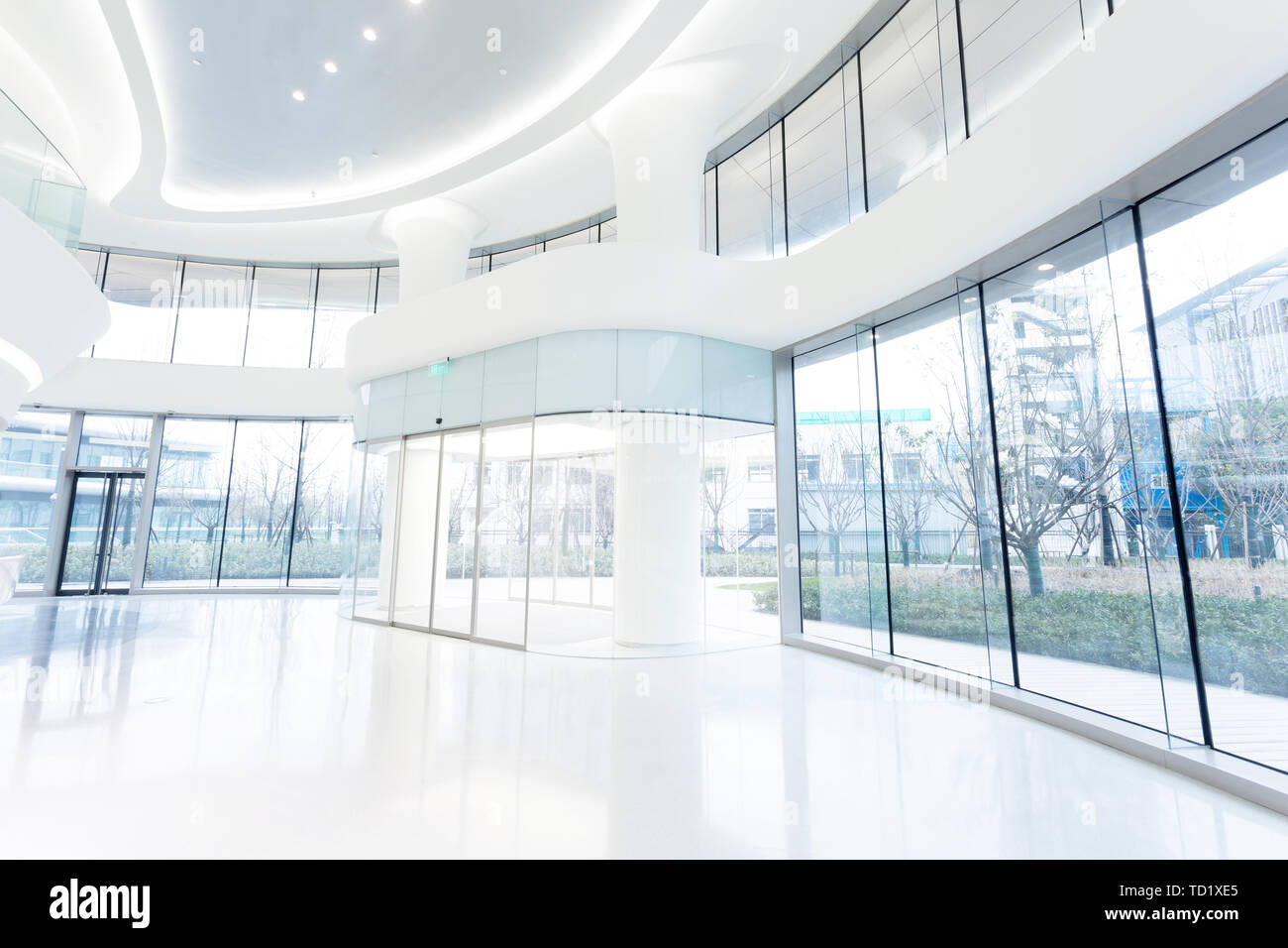 futuristic modern office building interior in urban city Stock Photo ...