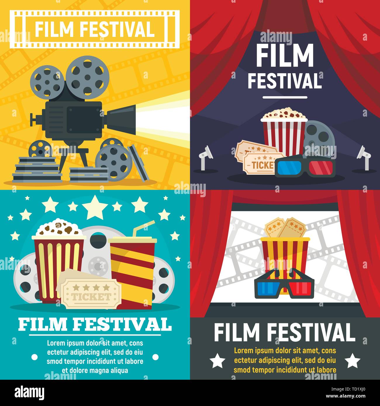 Film festival banner set. Flat illustration of film festival vector ...
