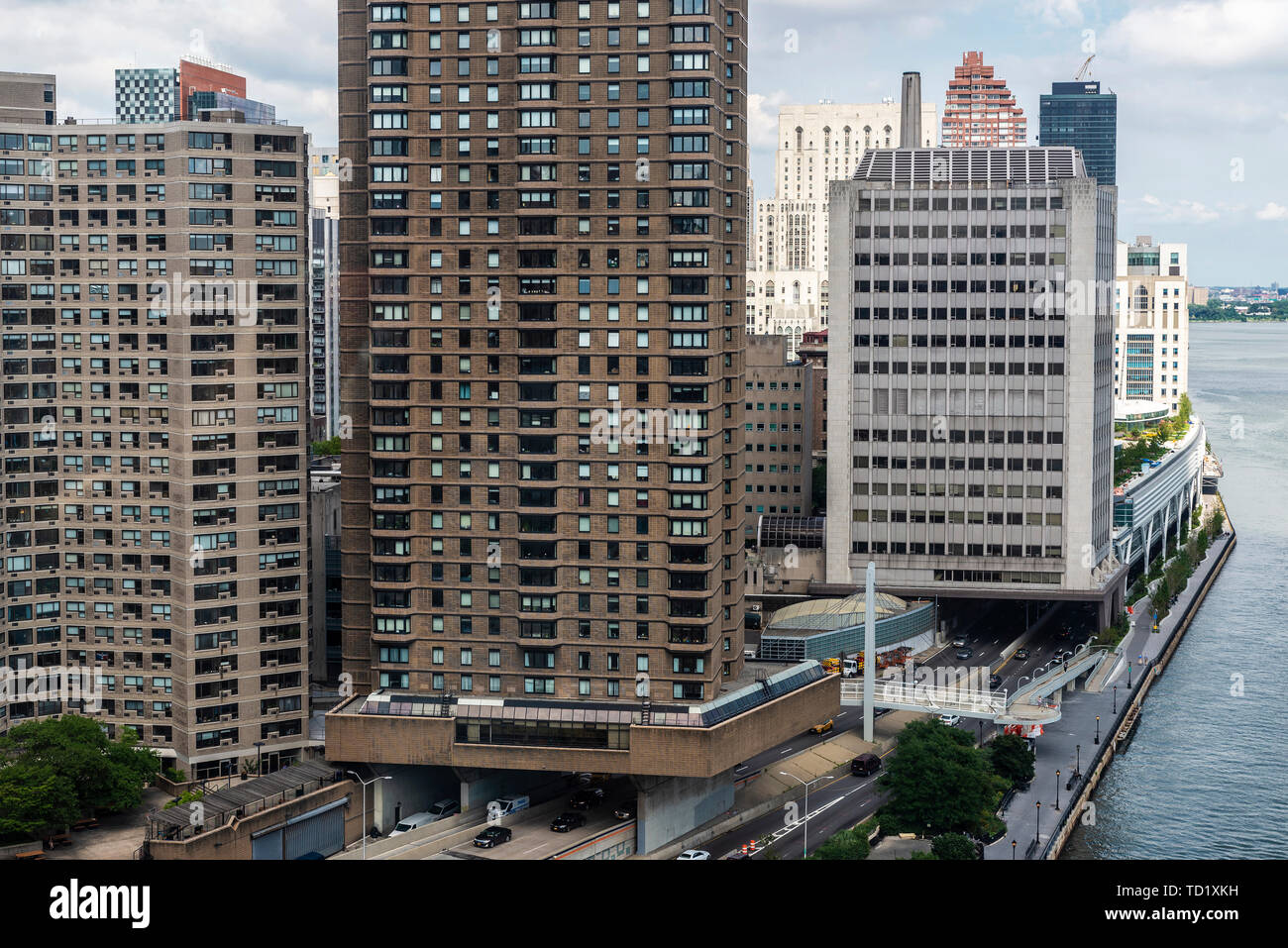 Elevated view of the Upper East Side skyline and the East River in New ...