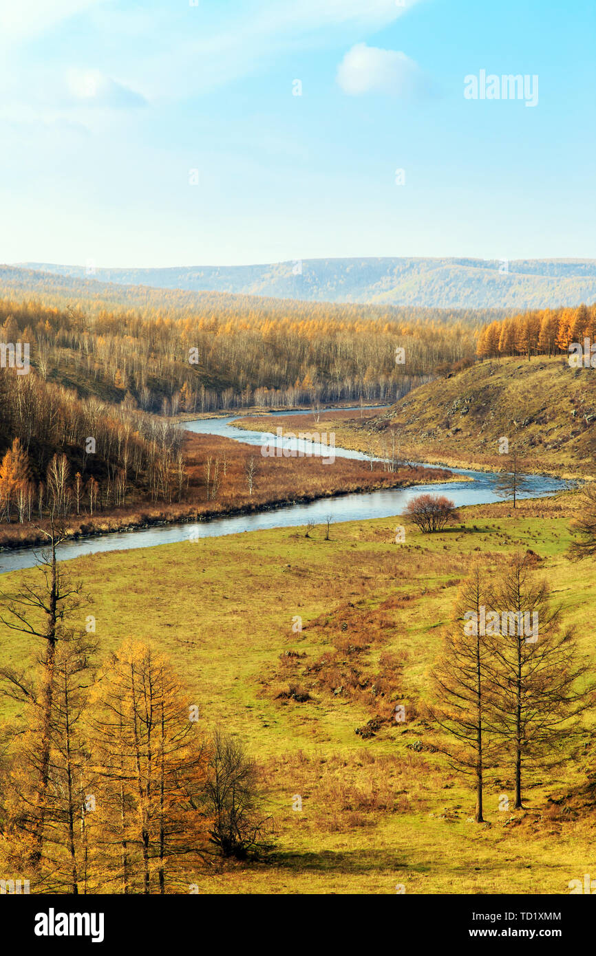 The strange geological landscape of the non-frozen river Stock Photo ...