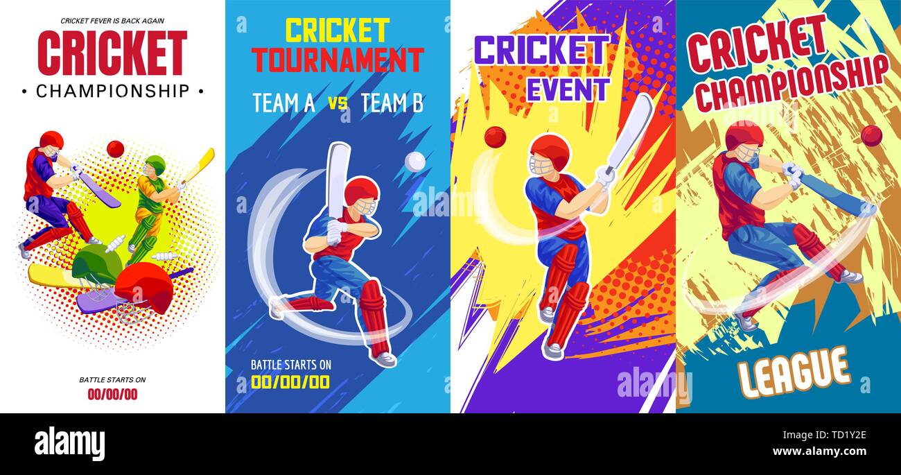 Cricket banner set. Cartoon illustration of cricket vector banner set ...