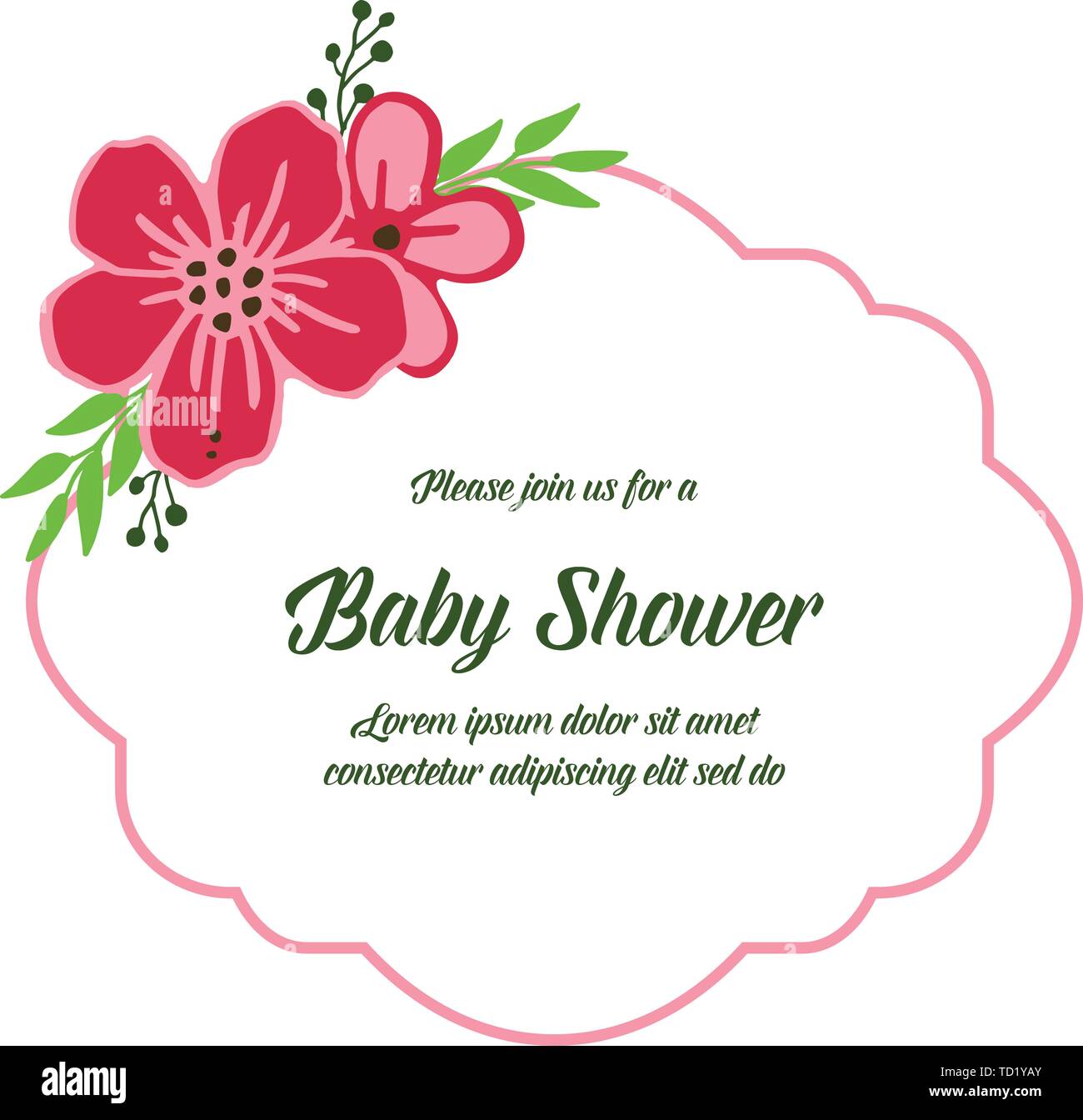 Vector illustration shape of card baby shower with art pink flower ...