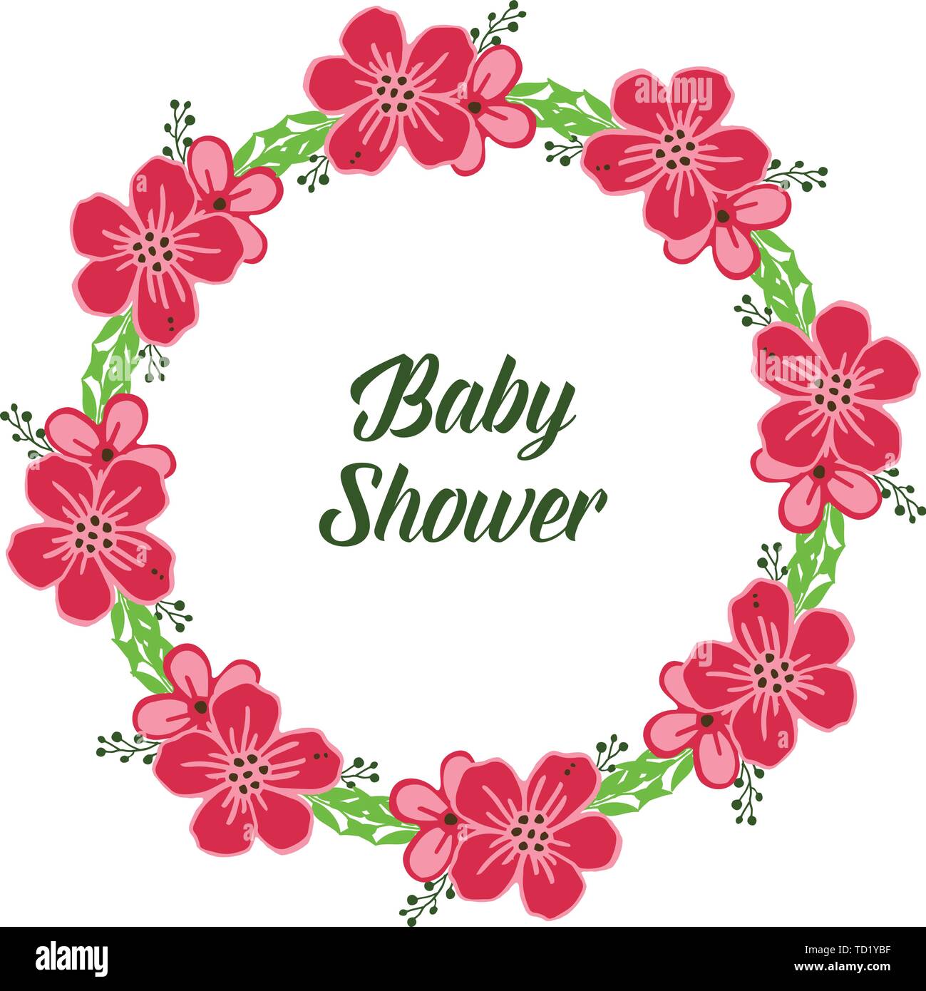 Vector illustration shape of card baby shower with art pink flower ...