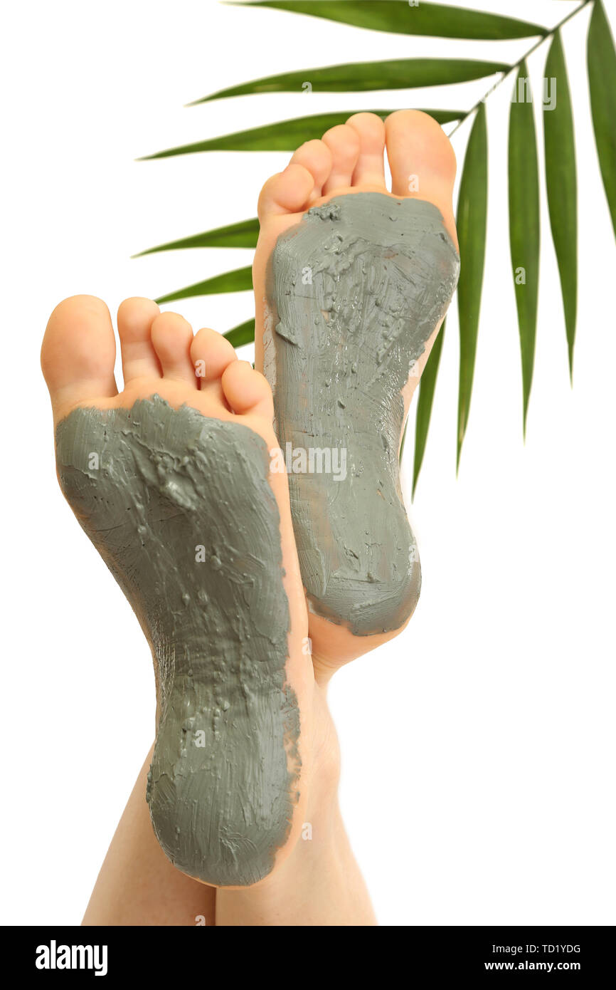 Woman foots with cosmetics, isolated on white Stock Photo - Alamy