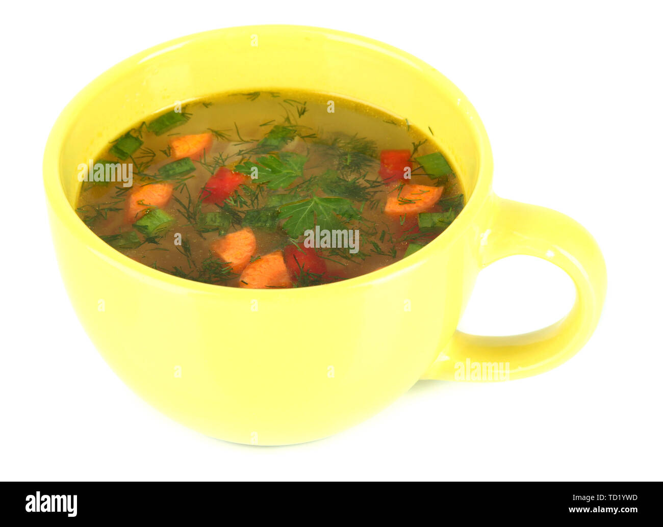 Fragrant soup in cup isolated on white Stock Photo - Alamy