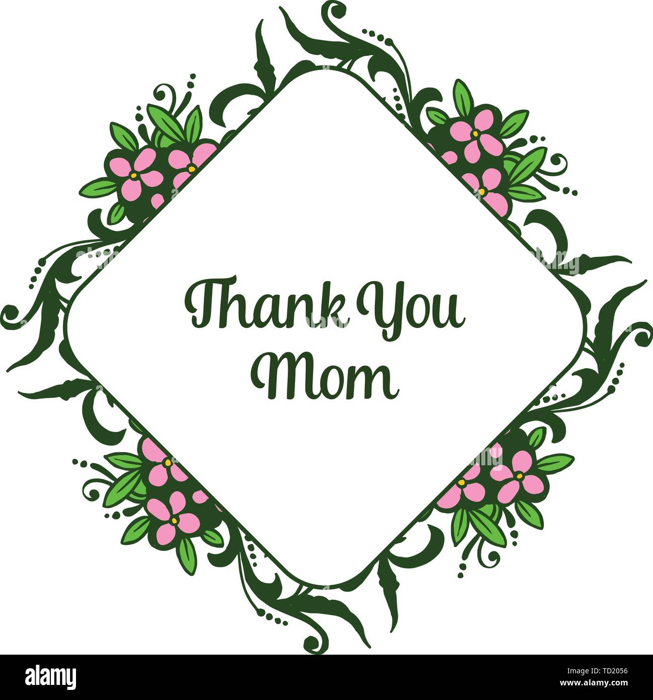 Vector illustration thank you mom with pink wreath frames isolated on ...