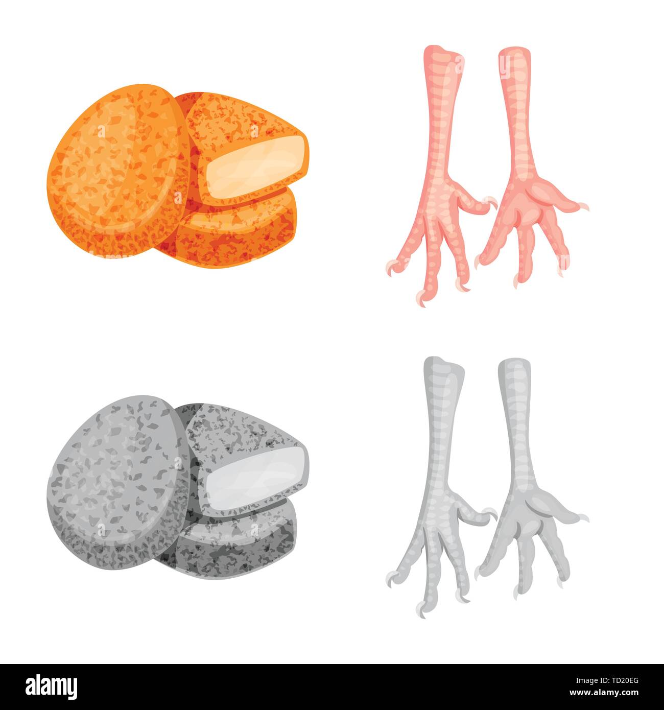 Vector illustration of product and poultry sign. Set of product and ...