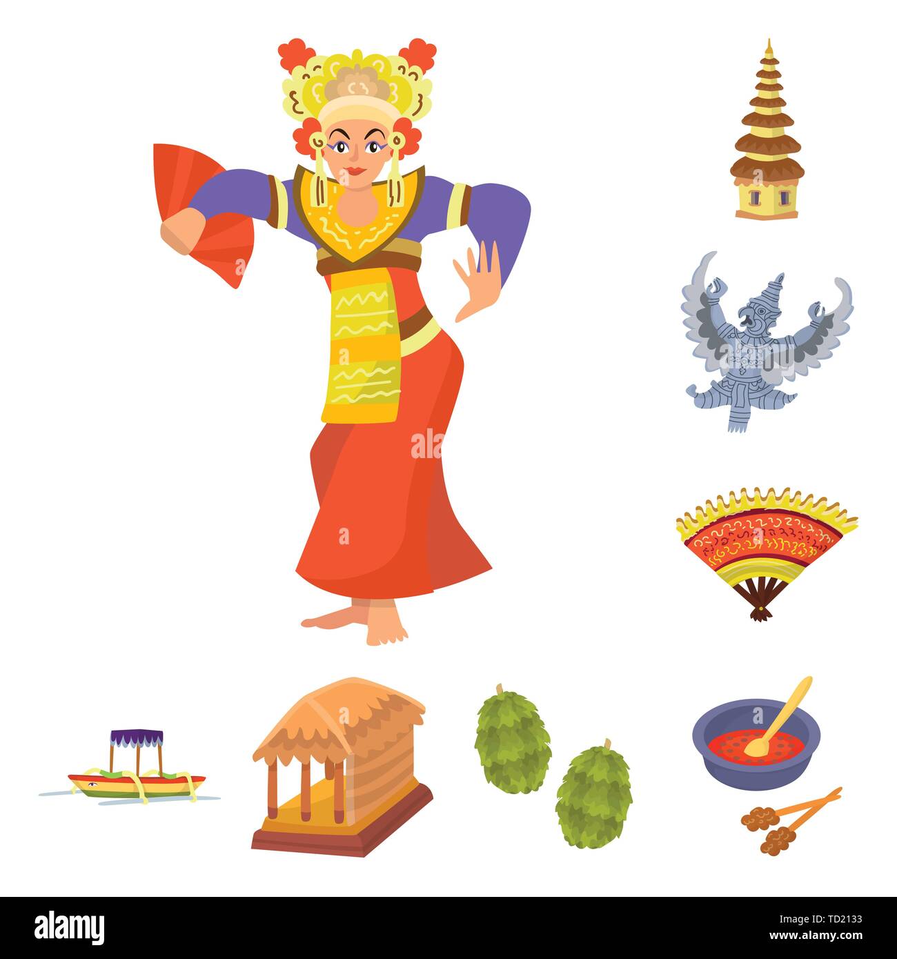 Vector illustration of bali and indonesia symbol. Set of bali and ...