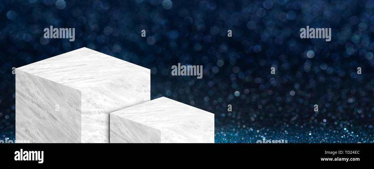 Product display stand made from white glossy marble in two step on dark ...