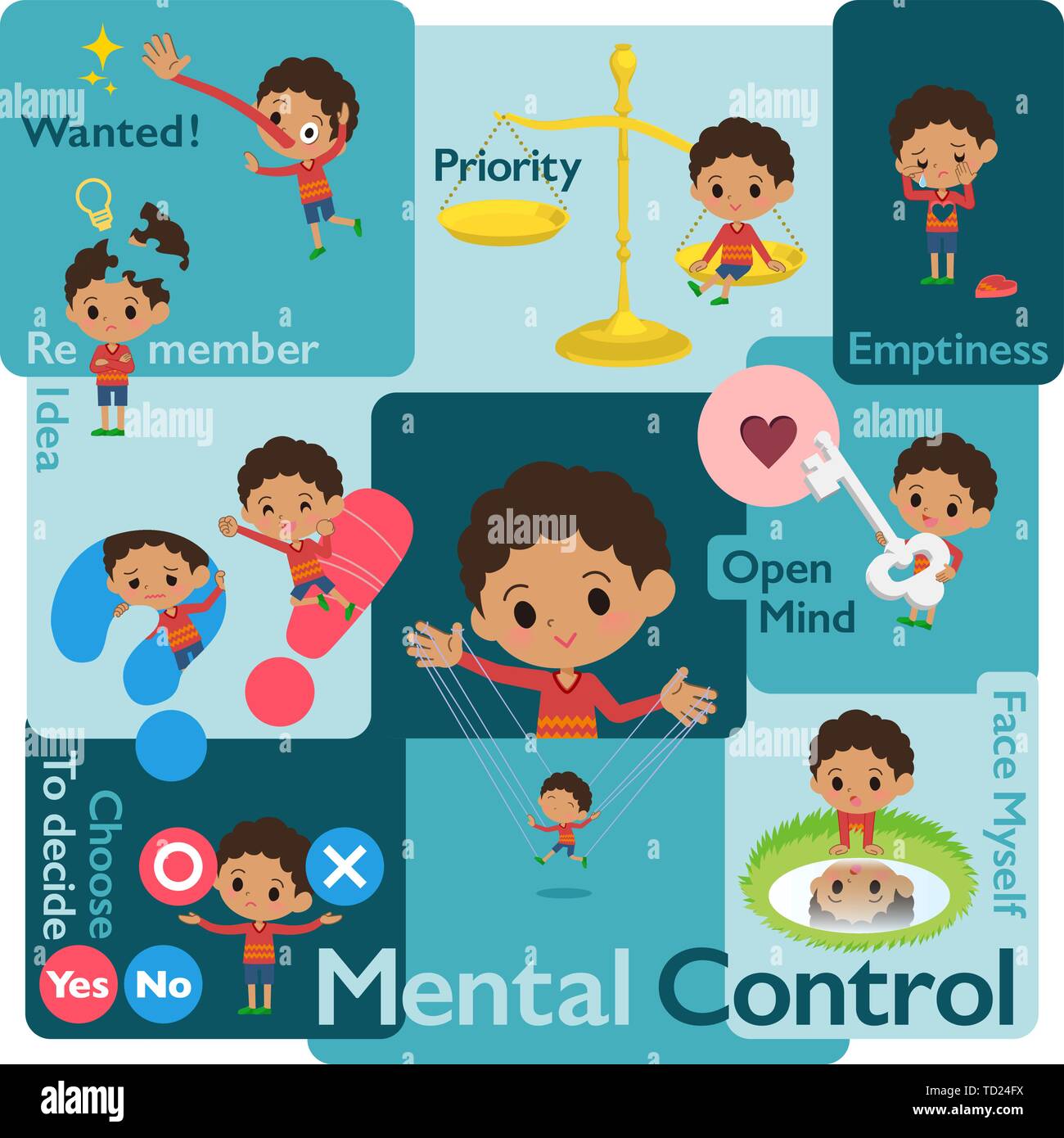 A set of boy who control emotions.A variety of image illustrations ...