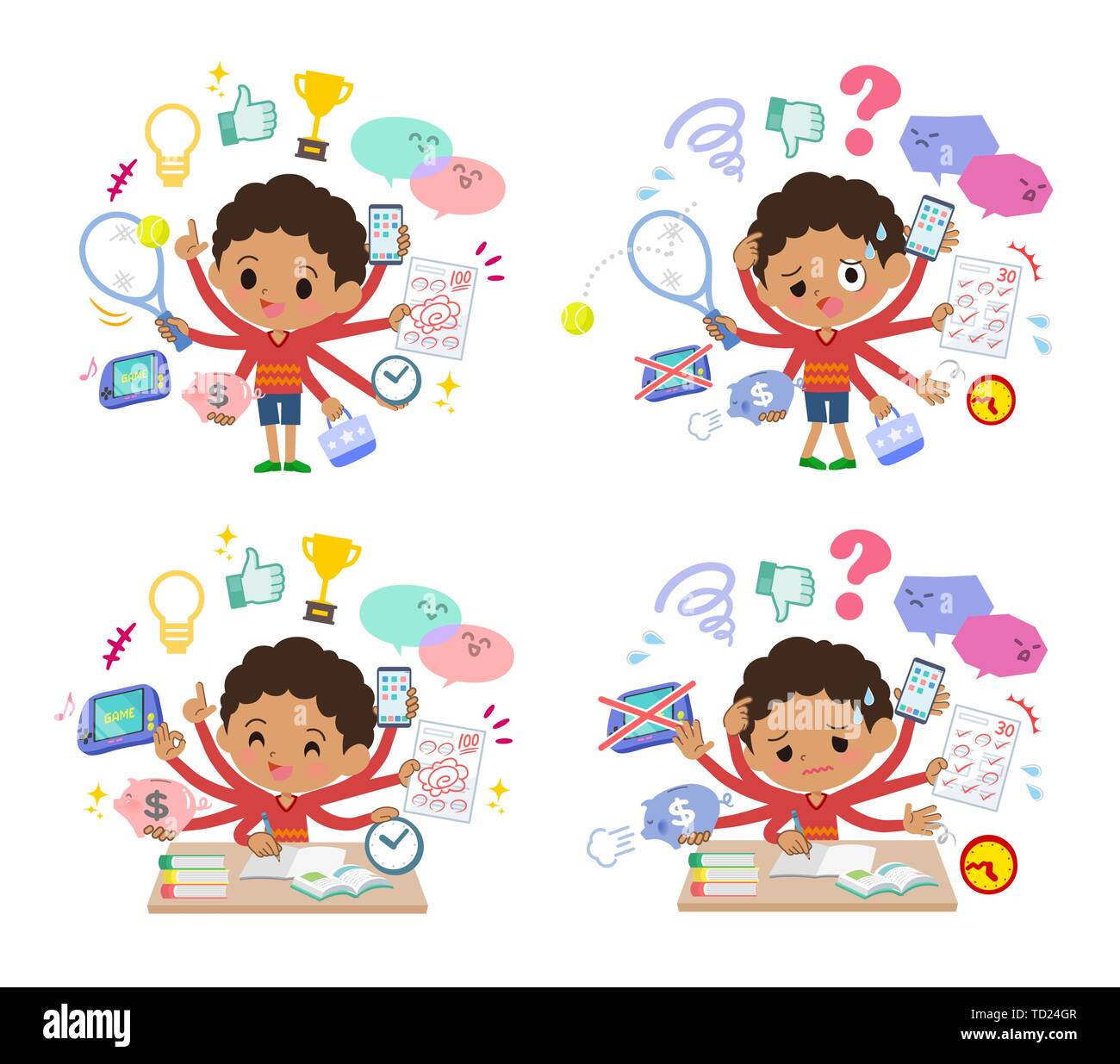 A set of boy who perform multitasking.There are things to do smoothly ...