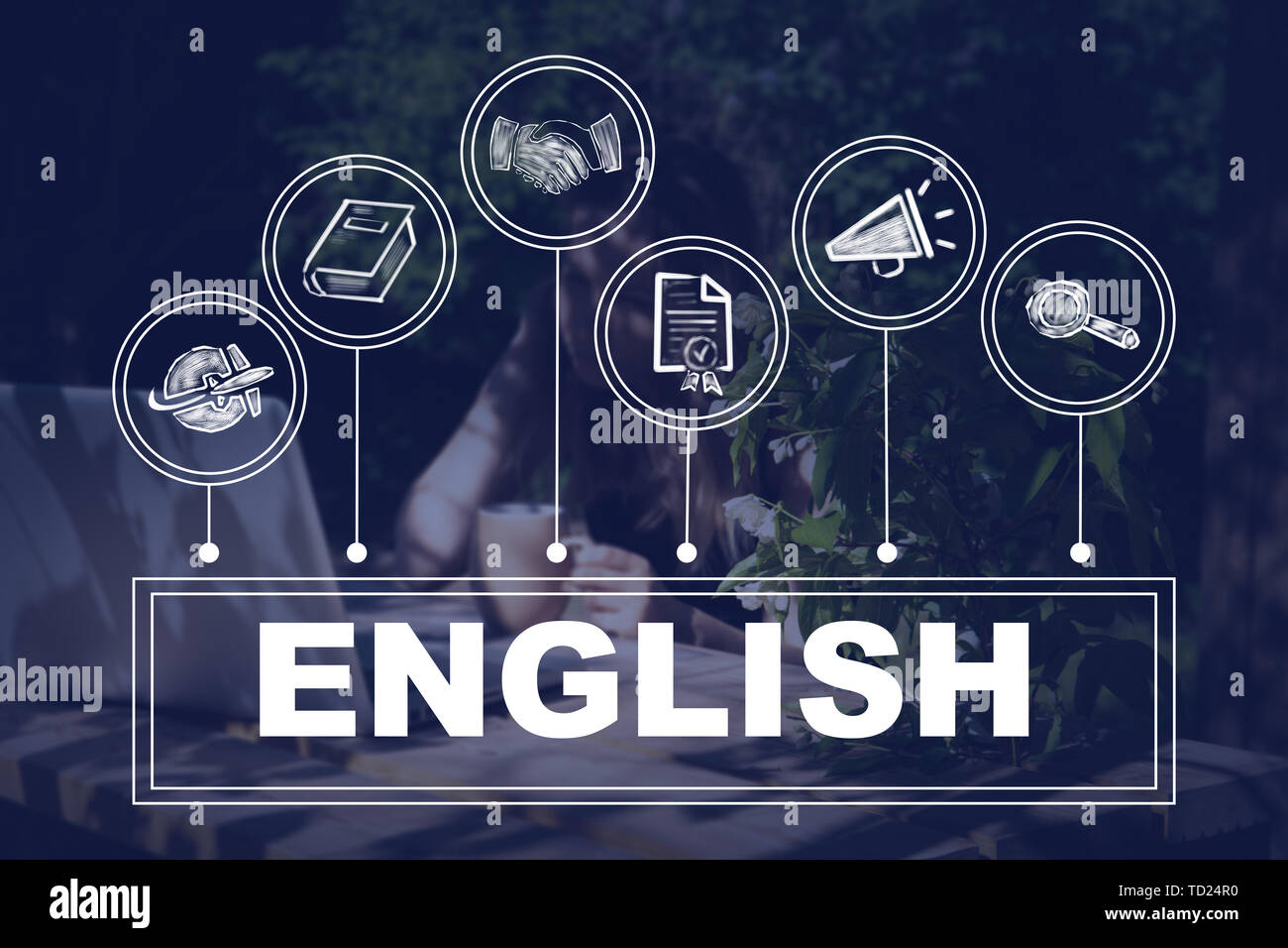 ENGLISH concept. Job with computer Stock Photo - Alamy