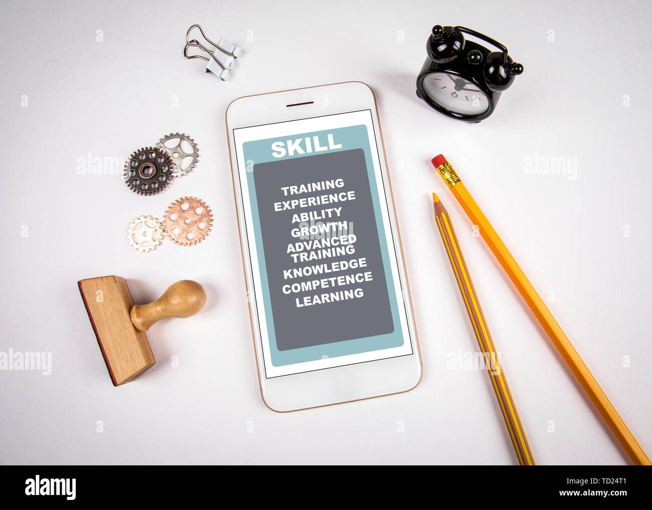 Skill Concept. Smartphone on white table Stock Photo - Alamy