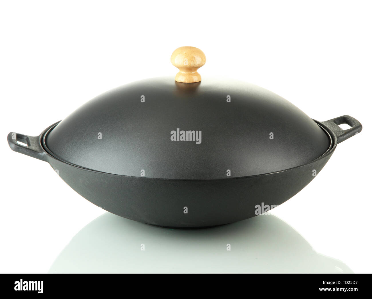 Black wok pan isolated on white Stock Photo - Alamy