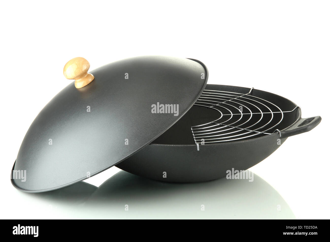 Black wok pan isolated on white Stock Photo - Alamy