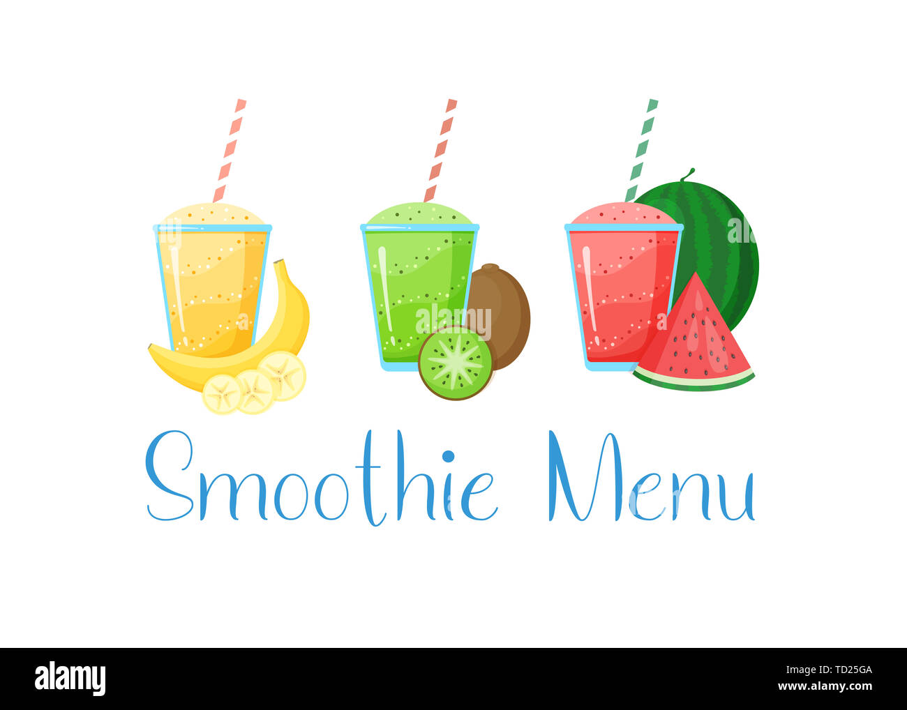 Healthy diet smoothie drink set illustration. Glass with straw and ...