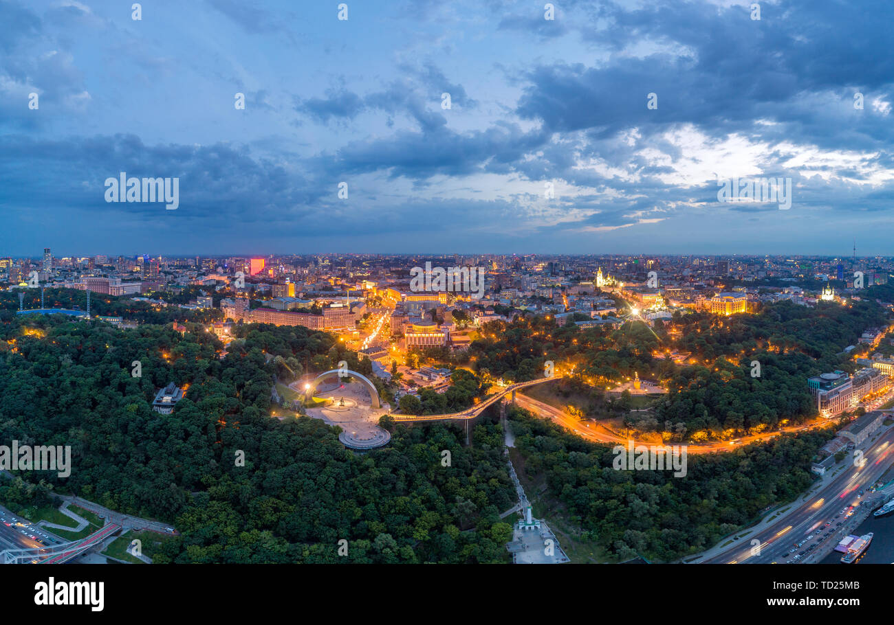 Aerial view of the new glass bridge in Kiev at night Stock Photo - Alamy