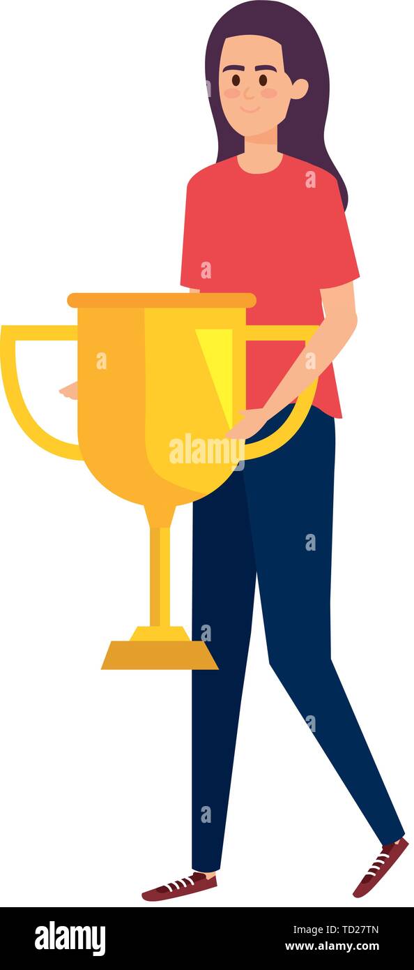 young woman lifting trophy cup award Stock Vector Image & Art - Alamy
