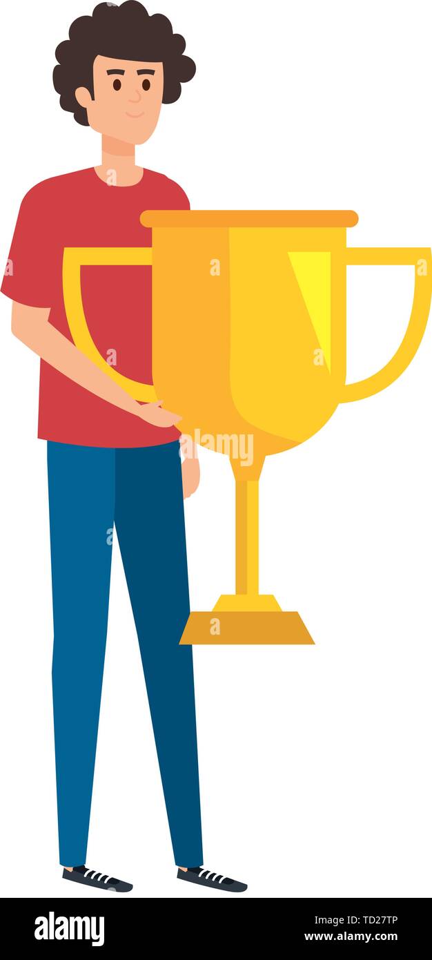 young man lifting trophy cup award Stock Vector Image & Art - Alamy