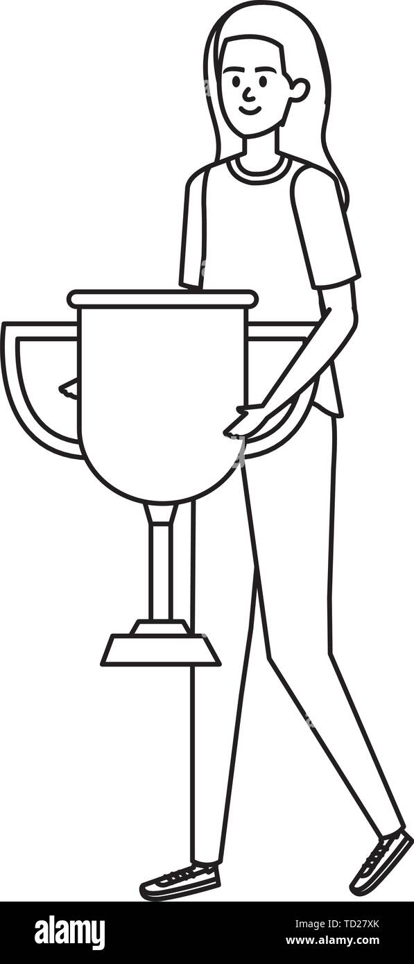 young woman lifting trophy cup award Stock Vector Image & Art - Alamy