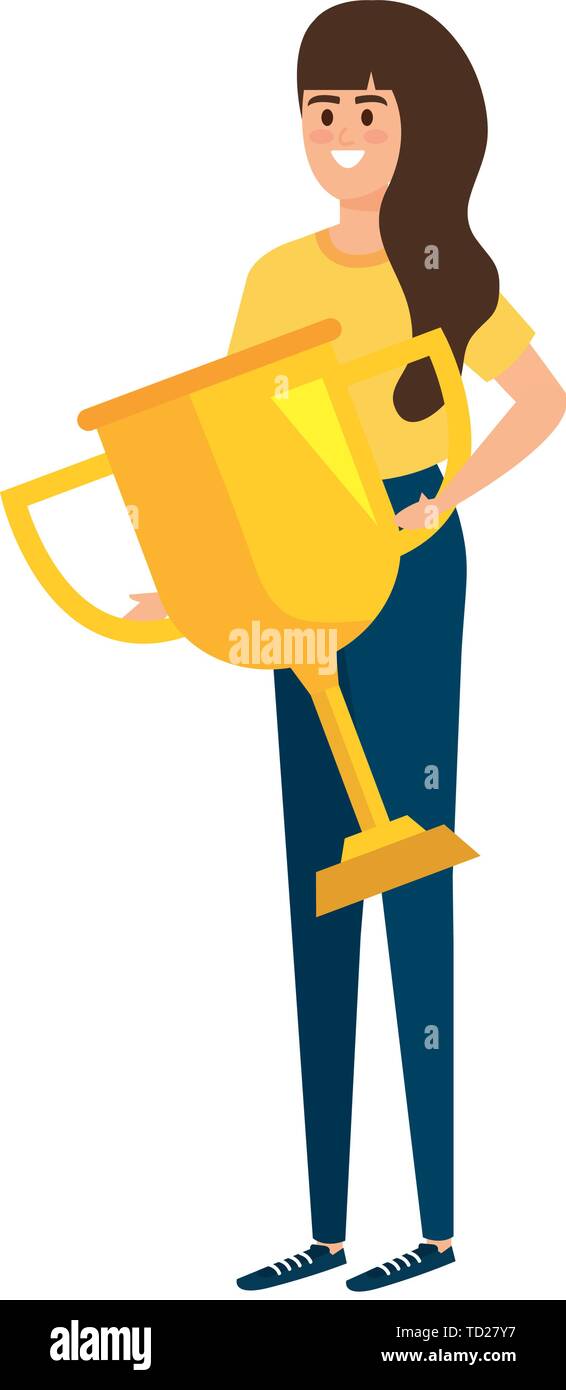 young woman lifting trophy cup award Stock Vector Image & Art - Alamy