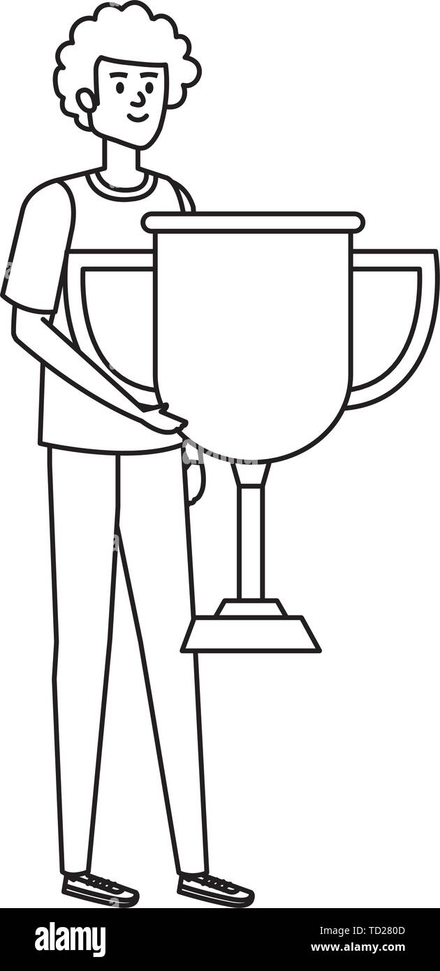 young man lifting trophy cup award Stock Vector Image & Art - Alamy