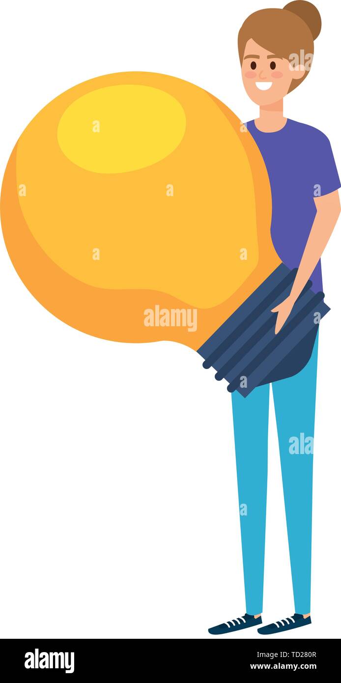 young man lifting bulb light Stock Vector Image & Art - Alamy