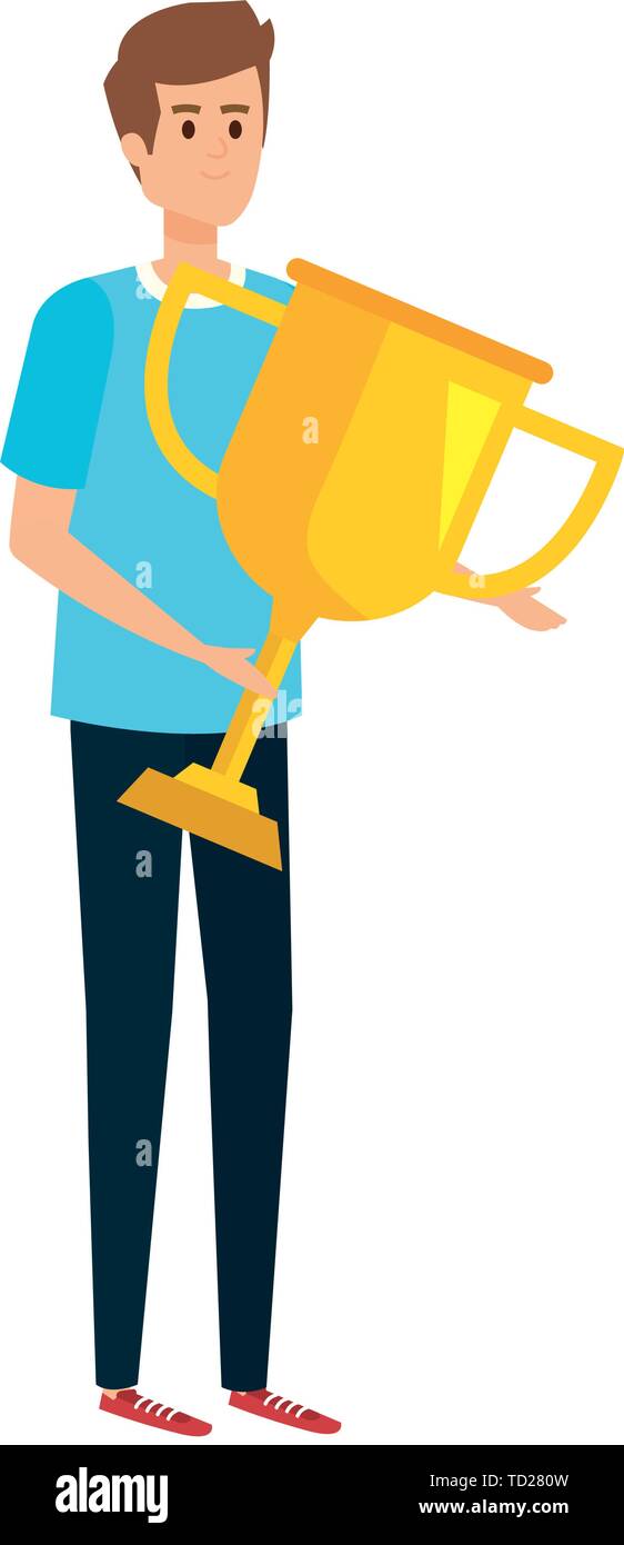 young man lifting trophy cup award Stock Vector Image & Art - Alamy