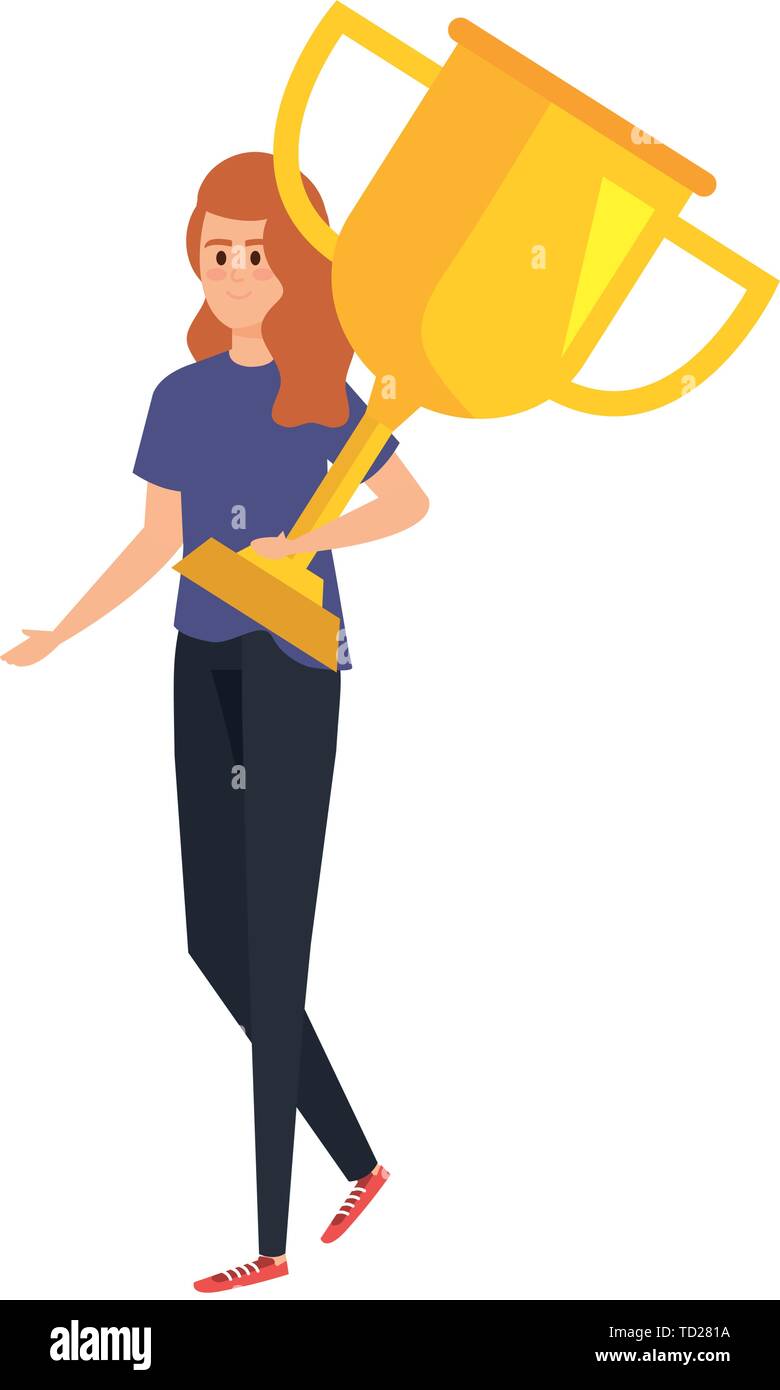 young woman lifting trophy cup award Stock Vector Image & Art - Alamy
