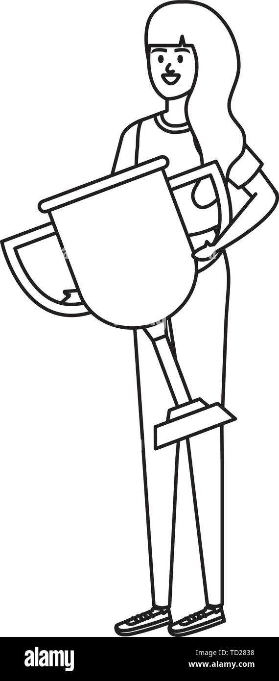 young woman lifting trophy cup award Stock Vector Image & Art - Alamy
